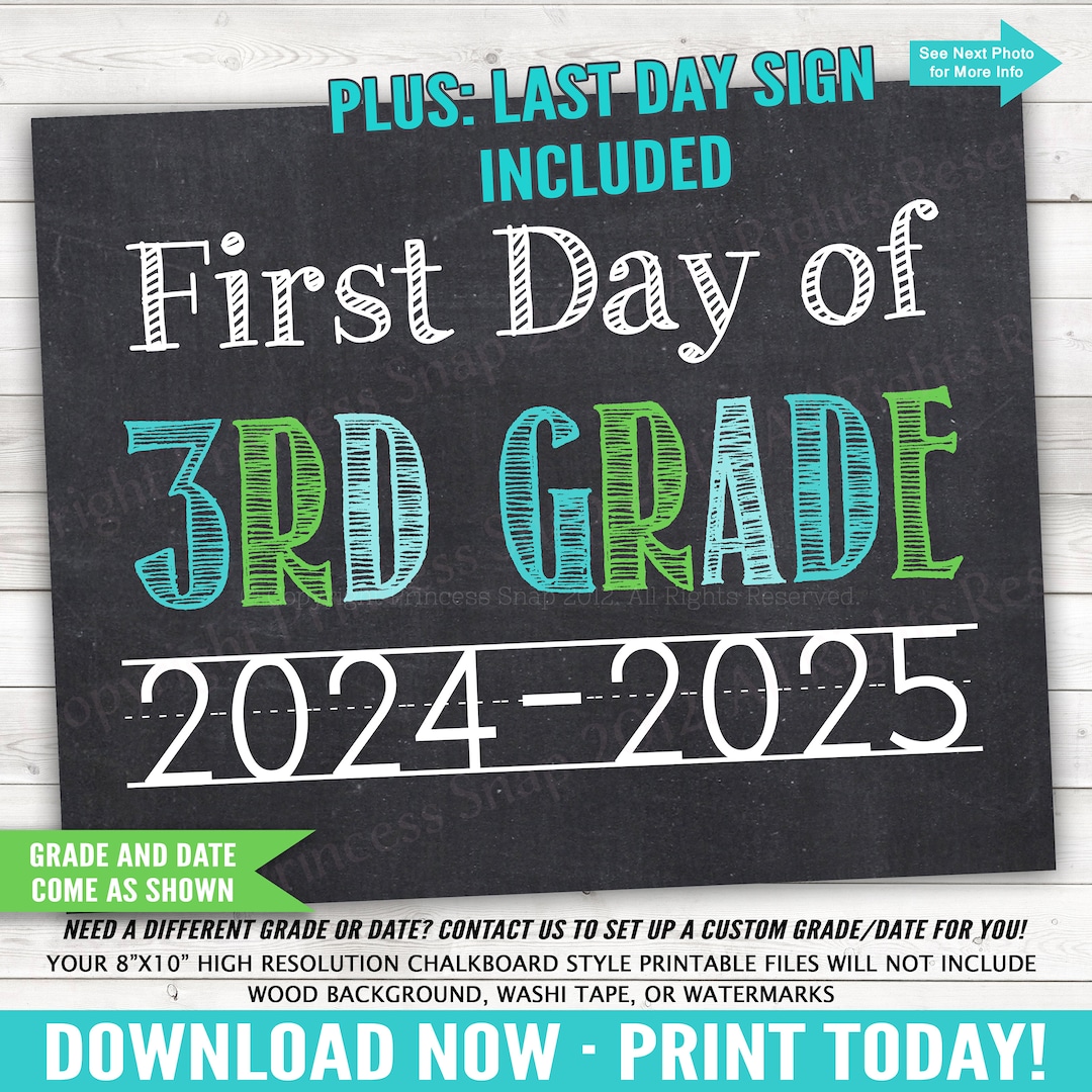 First and Last Day of 3rd Grade, 2024-2025 Photo Prop, Blue and Green First Day School, 1st Day ...