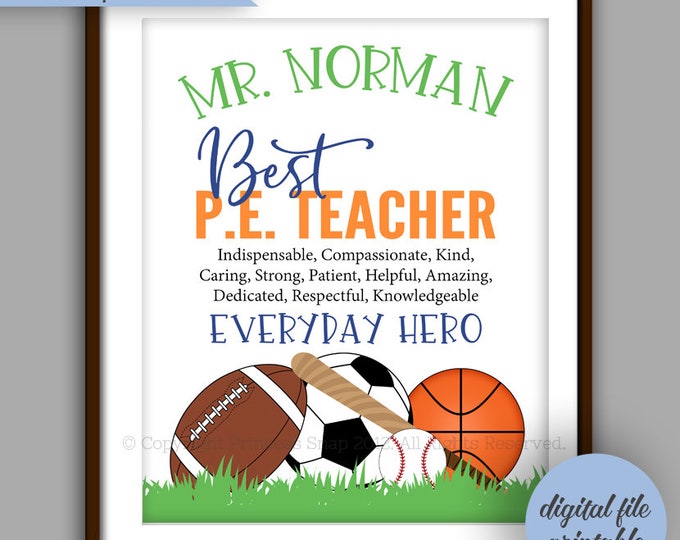 PE Teacher Gift, Personalized Physical Education Teacher Gift Printable ...