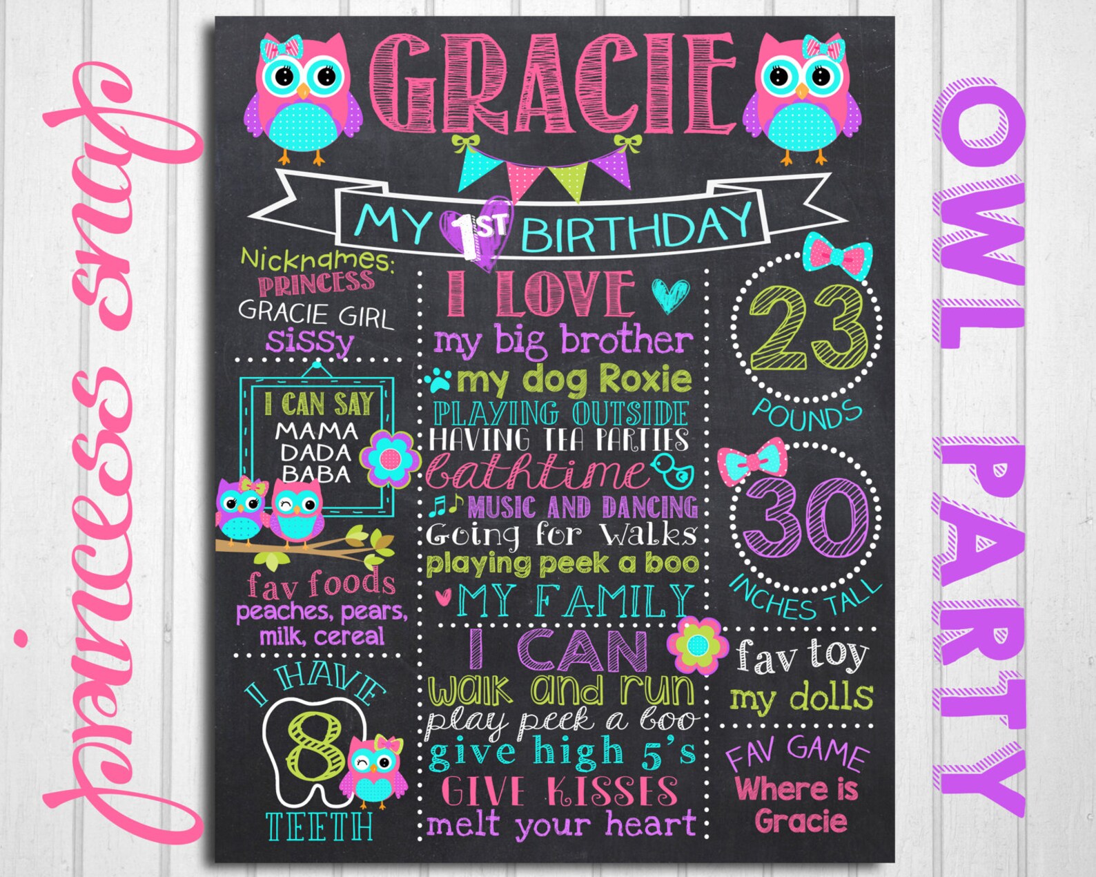 Owl First Birthday Chalkboard Owl 1st Birthday Chalk Board | Etsy