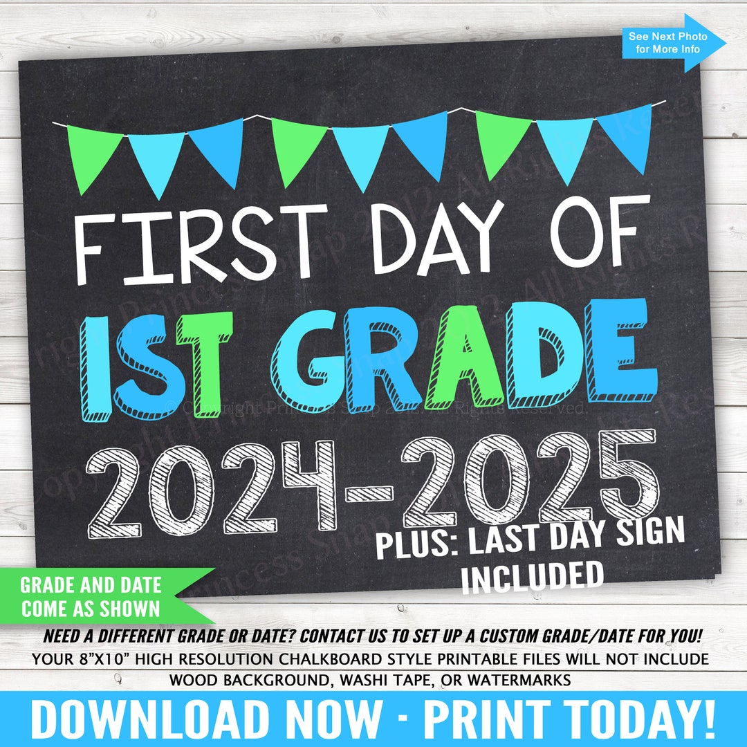 First and Last Day of 1st Grade, 2024-2025, Photo Prop, Blue and Green ...