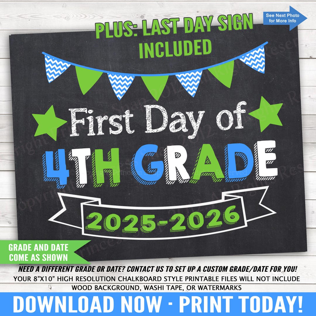 First and Last Day of 4th Grade, 2025-2026, 4th Grade Photo Prop, Blue ...