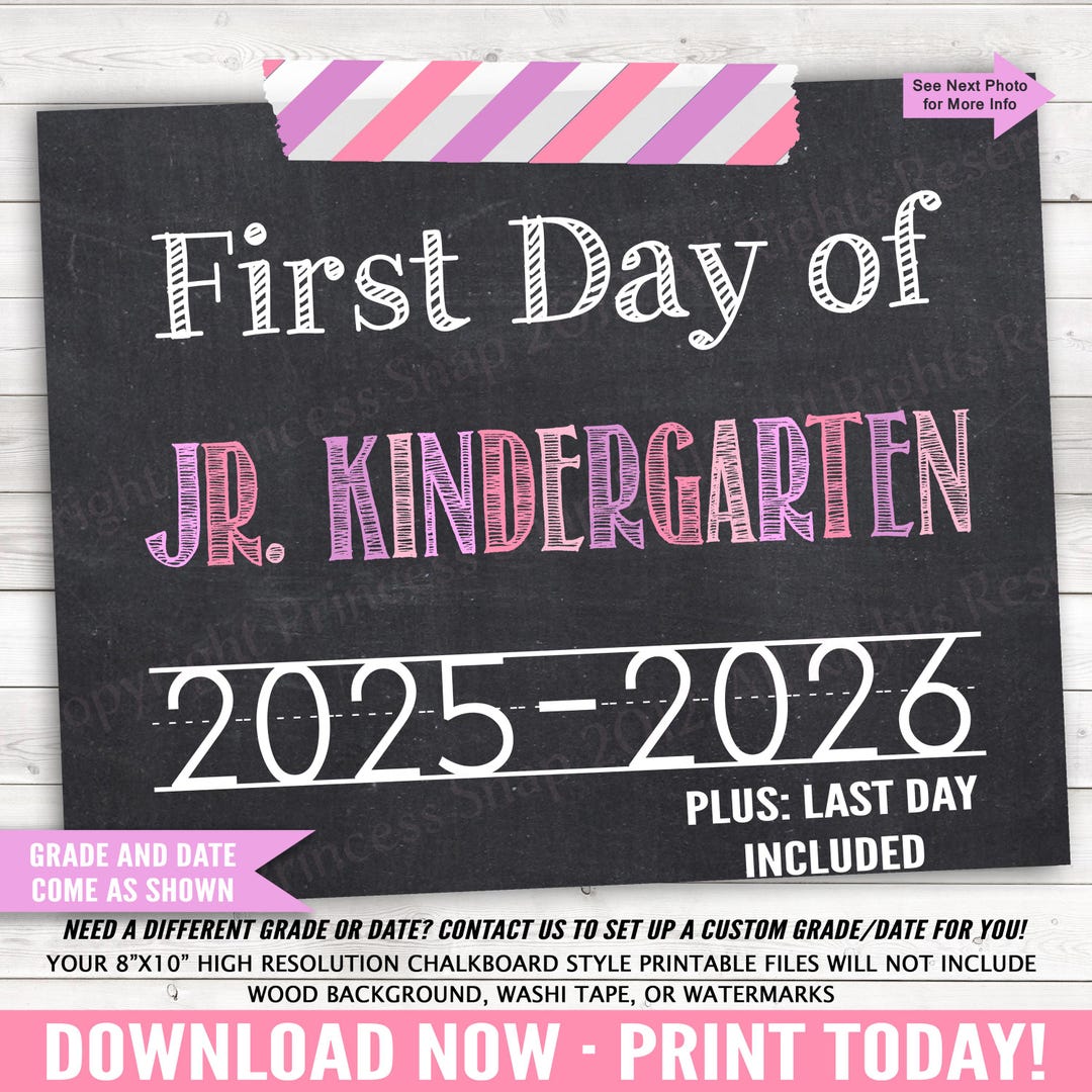First Day of Junior Kindergarten, Jr. First Day of 2025-2026, Pink ...