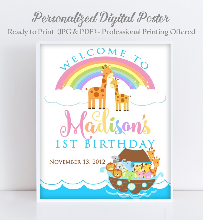 Noah's Ark Welcome Poster Noah's Ark Rainbow Birthday - Etsy