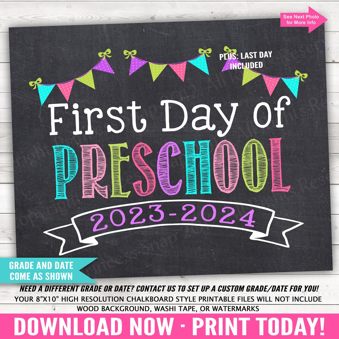 Pink First Day of Preschool 2023-2024 Preschool Photo Prop - Etsy