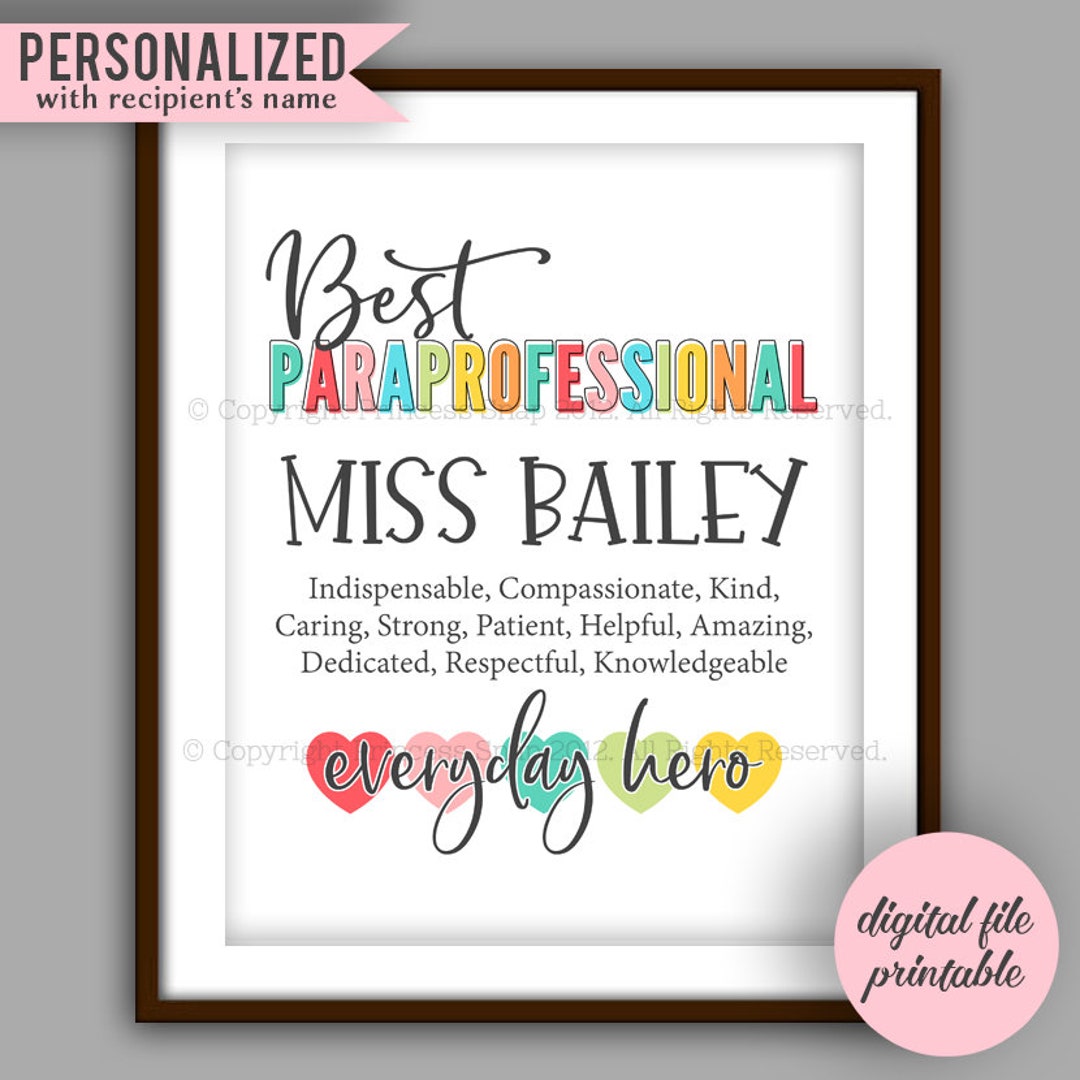 Paraprofessional Gift, Para Printable, Customizable Teacher Aide ...