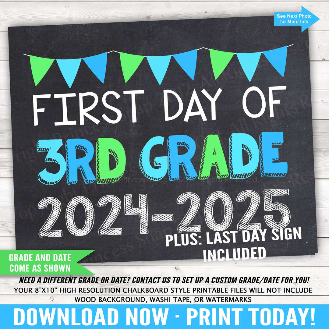 First and Last Day of 3rd Grade, 2024-2025 Photo Prop, Blue and Green ...