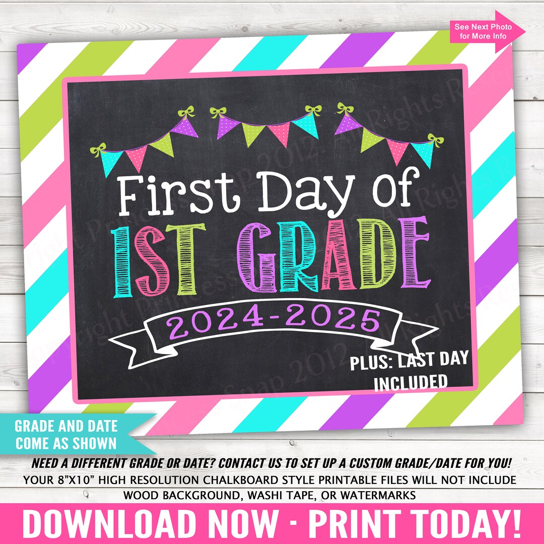 First and Last Day of 1st Grade, 2024-2025 1st Day First Grade, Striped ...