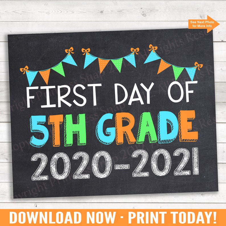 First Day of 5th Grade 5th Grade Sign 2020-2021 Chalkboard | Etsy