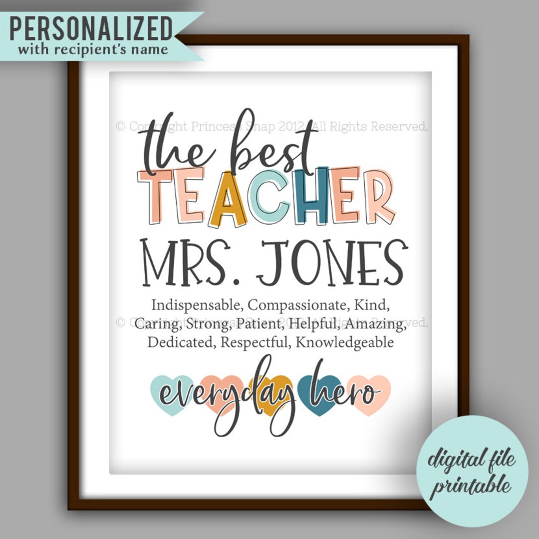 Teacher Gift, Personalized Teacher Gift Printable, Teacher Quote ...