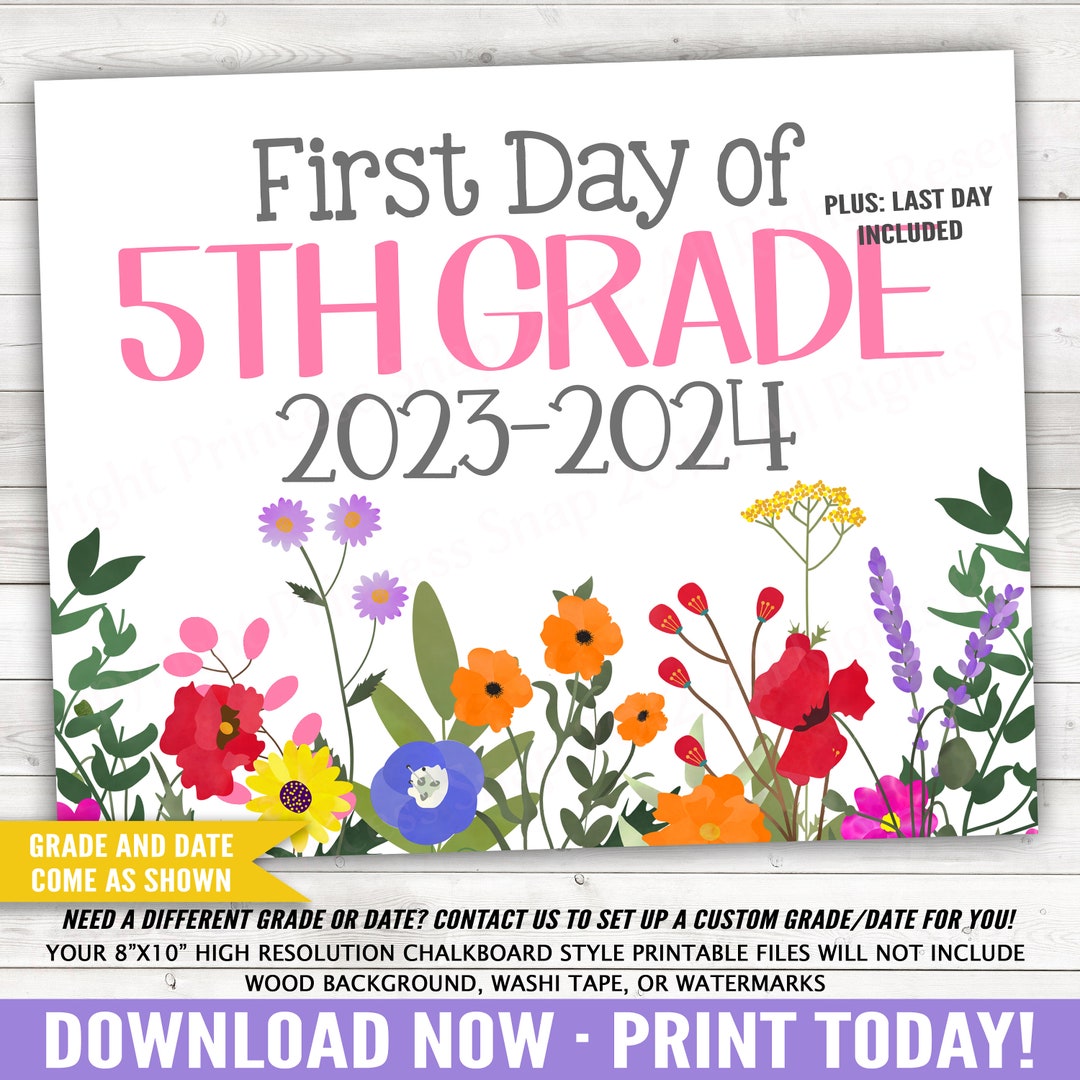 Wildflower First Day of 5th Grade Sign 2023-2024 Photo Prop - Etsy
