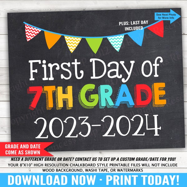 Beginning of 7th Grade Sign - Etsy