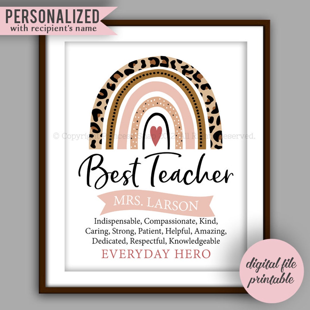 Teacher Gift, Personalized Teacher Gift Printable, Teacher Quote ...