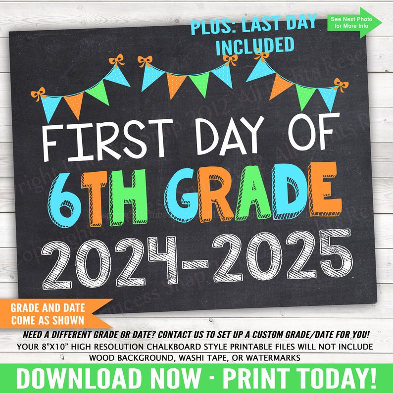 First and Last Day of 6th Grade, 2024-2025, 1st Day School, Green ...