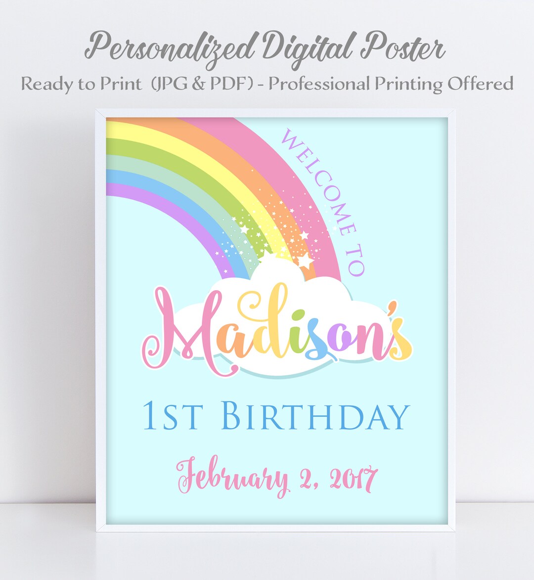 Pastel Rainbow Welcome Poster, Unicorn Pastel Rainbow Birthday Sign ...