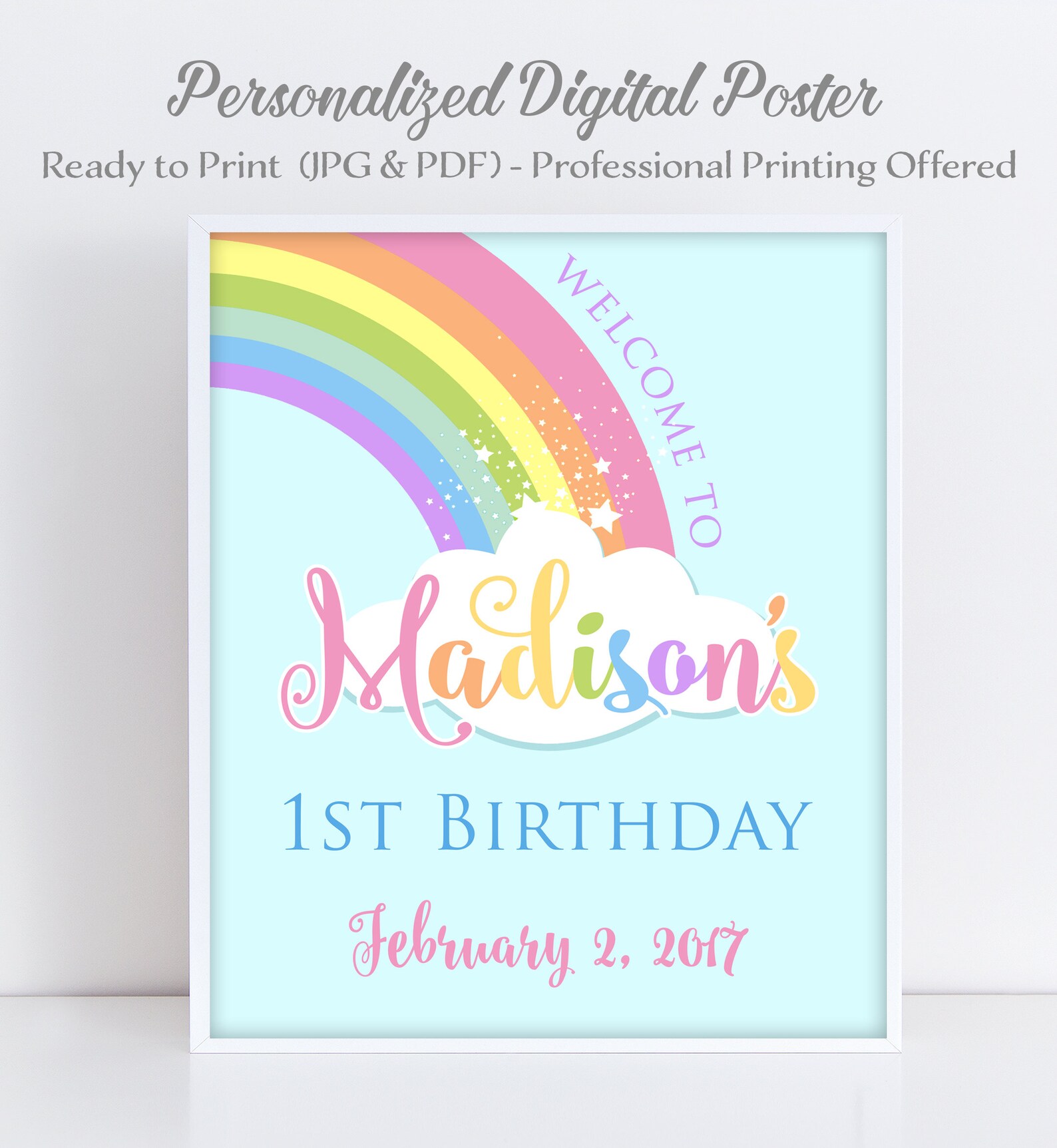 Pastel Rainbow Welcome Poster Unicorn Pastel Rainbow Birthday | Etsy