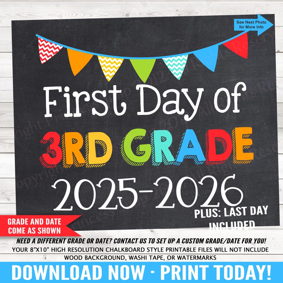 First and Last Day of 3rd Grade, 2025-2026 School Photo Prop, Rainbow ...