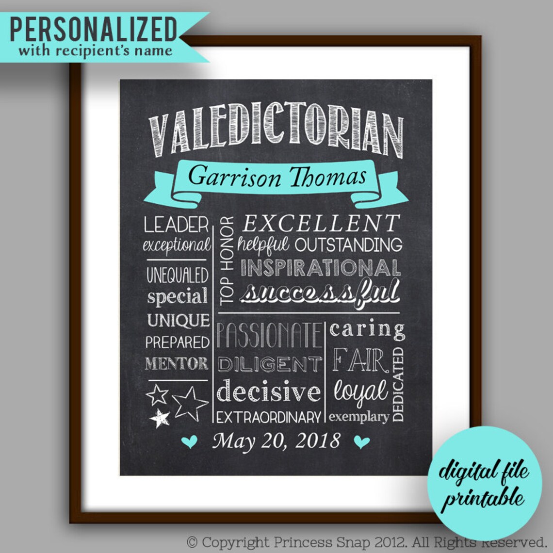Valedictorian Gift, Valedictorian Chalkboard Style Printable ...