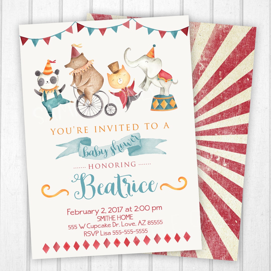 Circus Baby Shower Invitation, Watercolor Carnival Shower Invitation ...
