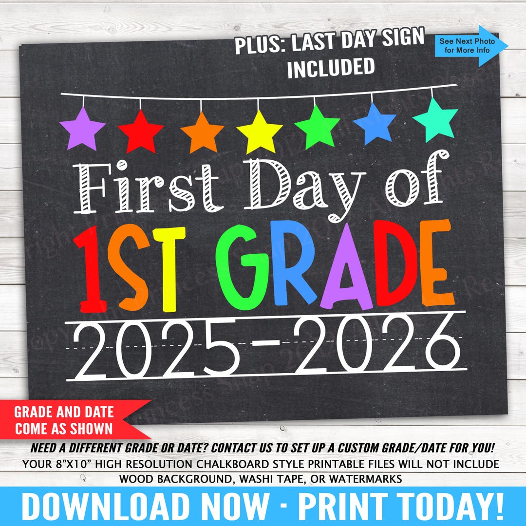 First Day of First Grade, 2025-2026 School Photo Prop, Rainbow 1 Grade ...