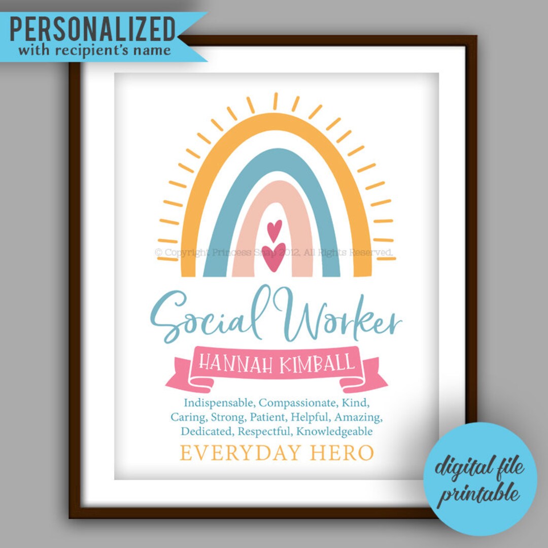Social Worker Gift, Social Worker Rainbow Style Printable, Counselor ...