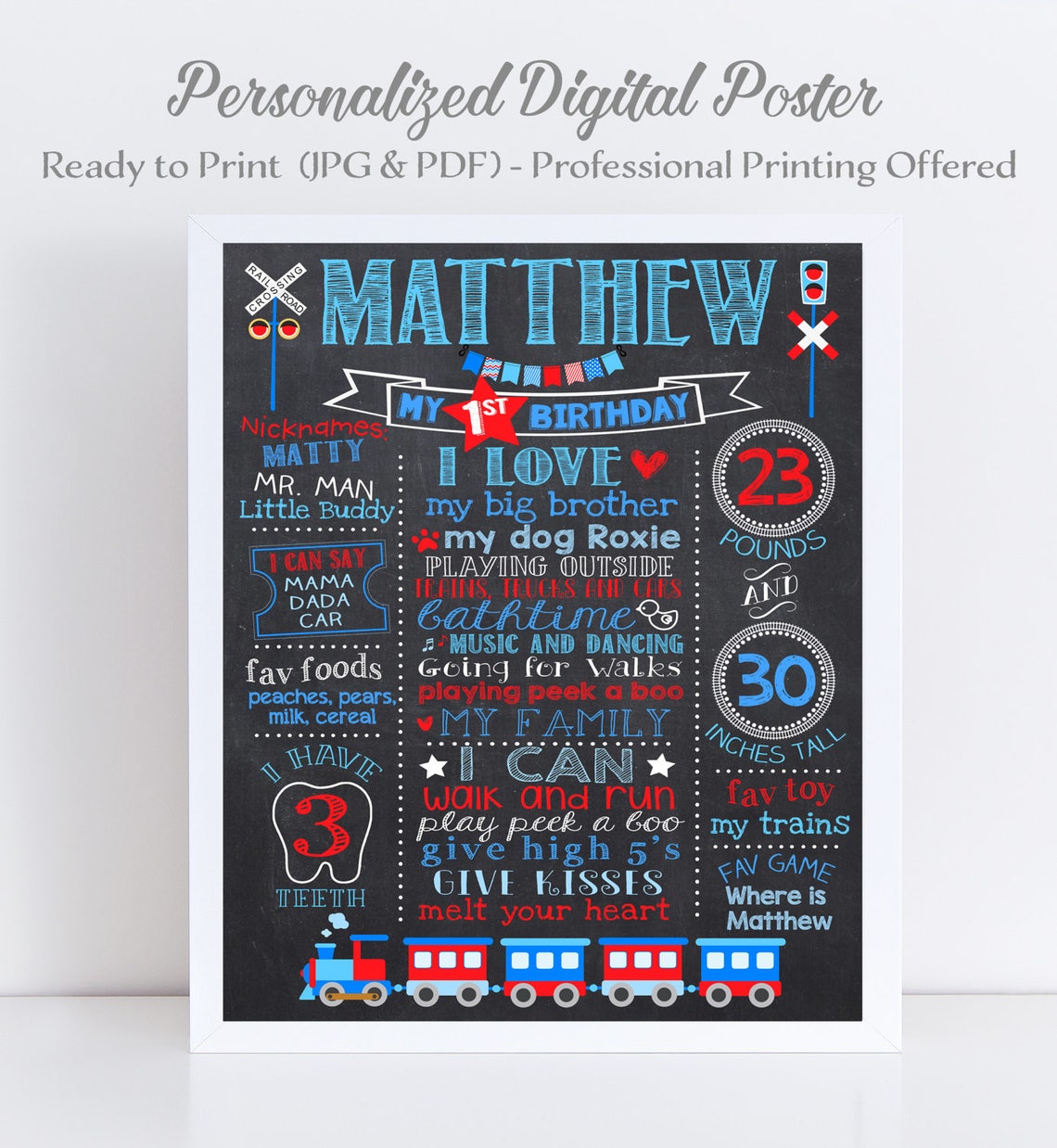 First Birthday Train Chalkboard - Train 1st Birthday Chalkboard ...