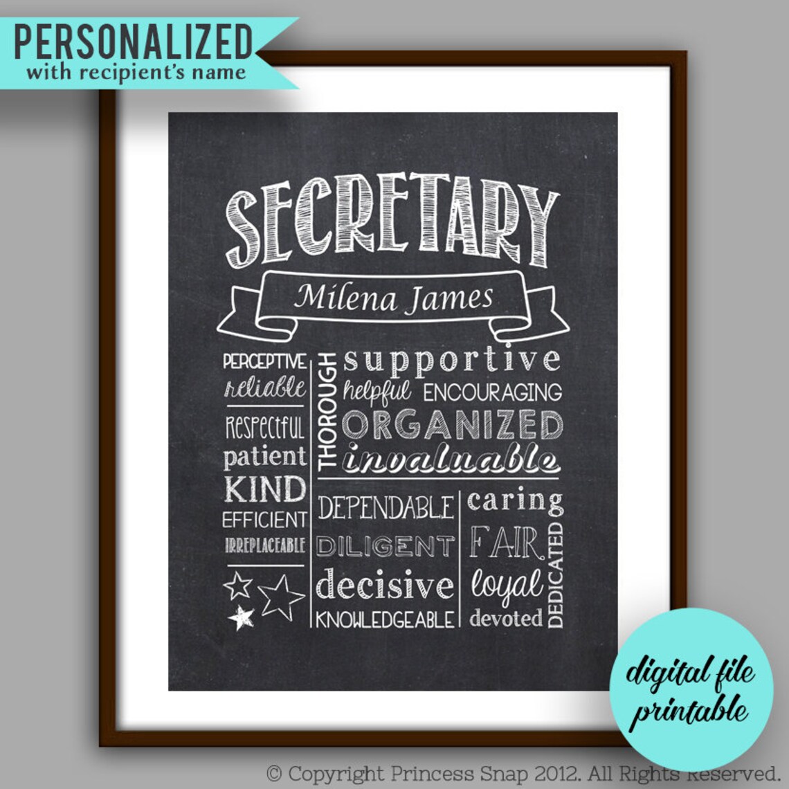 Secretary Gift, Administrative Assistant Chalkboard Style Printable ...