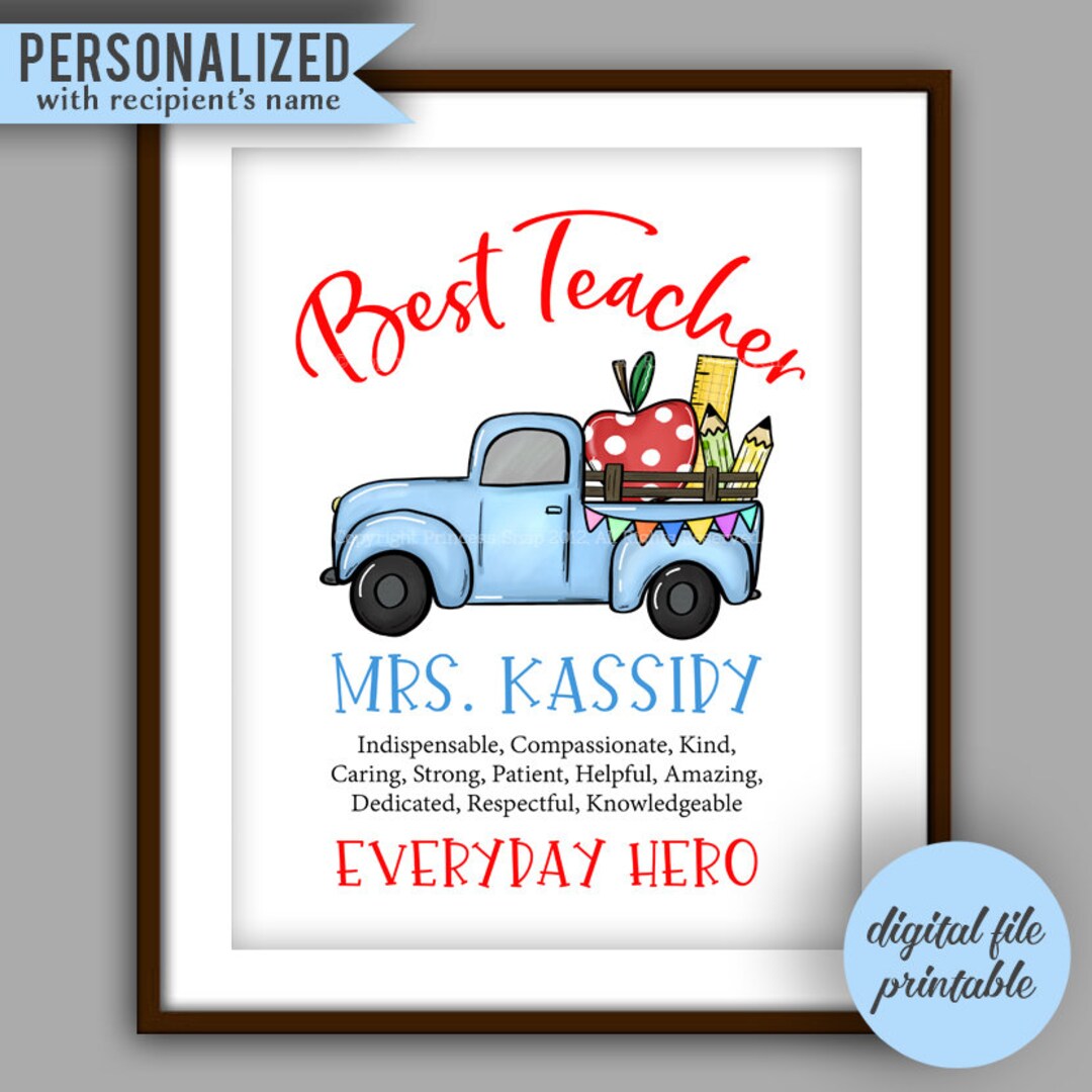 Teacher Gift, Personalized Teacher Gift Printable, Teacher Quote ...