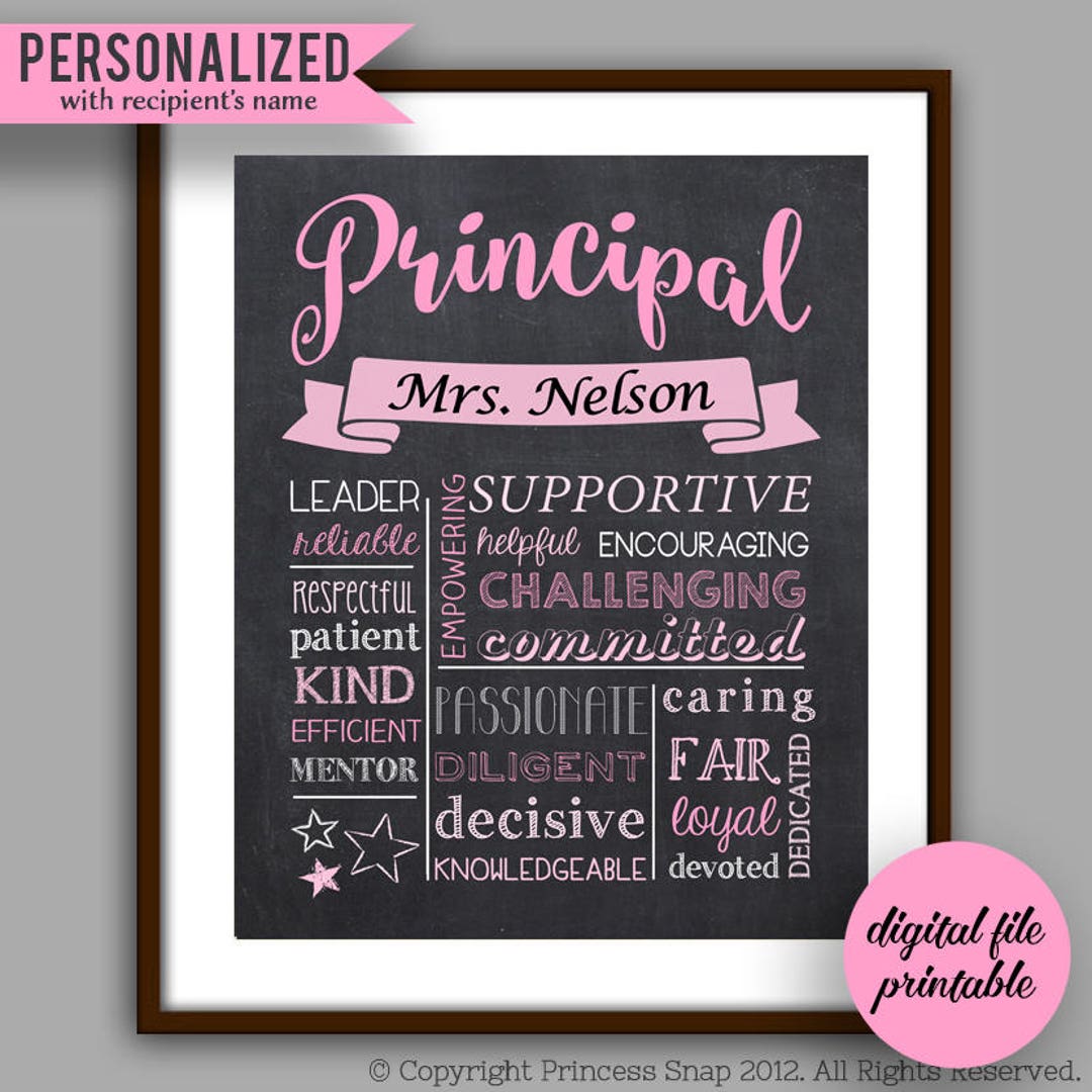 Principal Gift, Pink Principal Chalkboard Style Printable, Customized ...