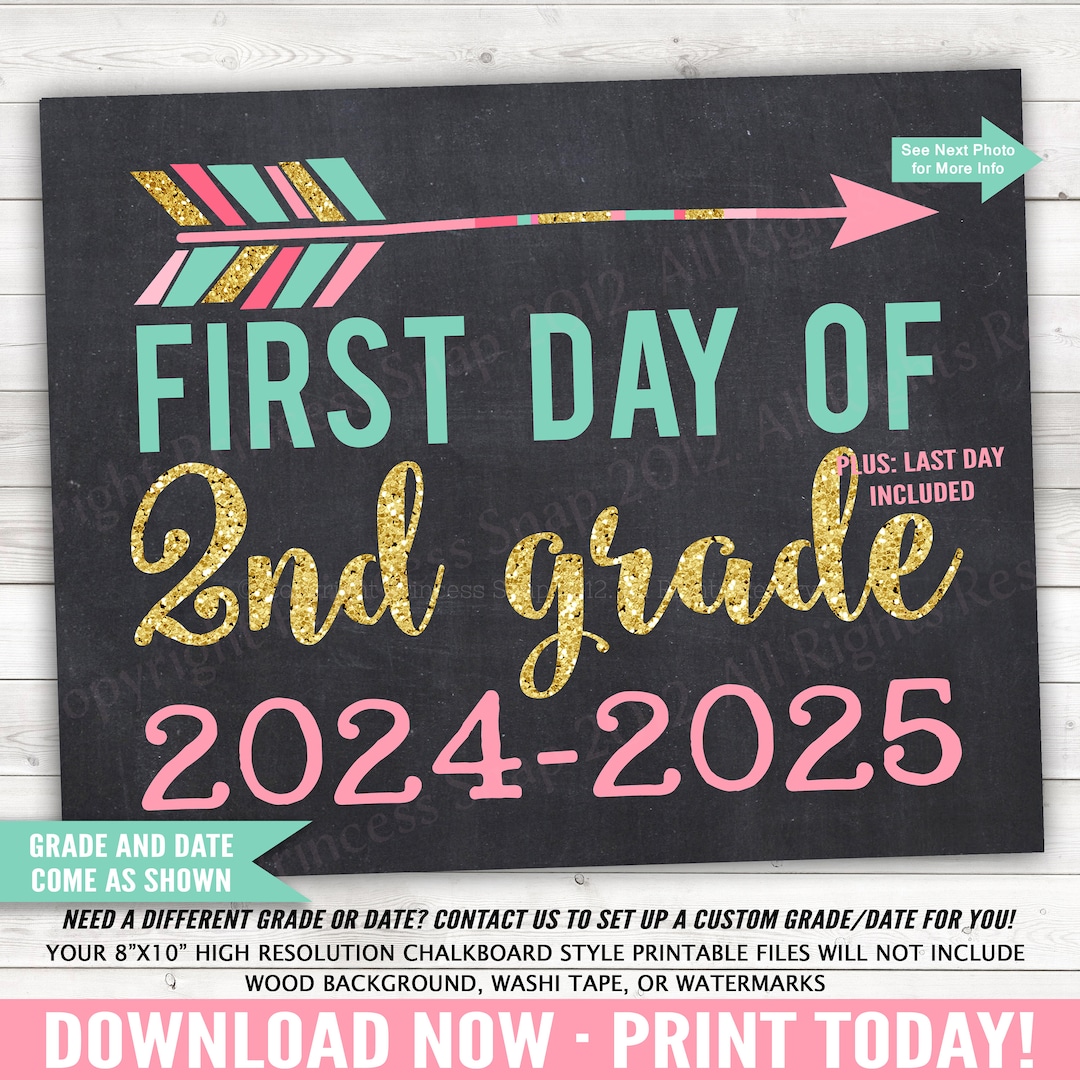 Arrow First and Last Day of 2nd Grade, 2nd Grade 2024-2025, 2 Grade Photo Prop, Pink Gold ...