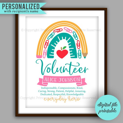 Volunteer Appreciation Card Printable / Volunteer Thank You - Etsy
