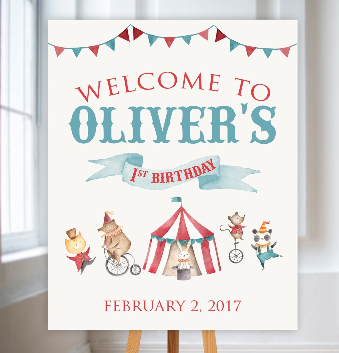 Vintage Circus Welcome Poster, Watercolor Carnival Birthday Sign ...