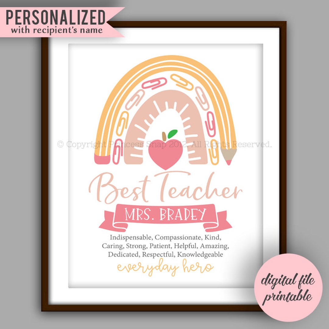 Teacher Gift, Personalized Teacher Gift Printable, Teacher Quote ...