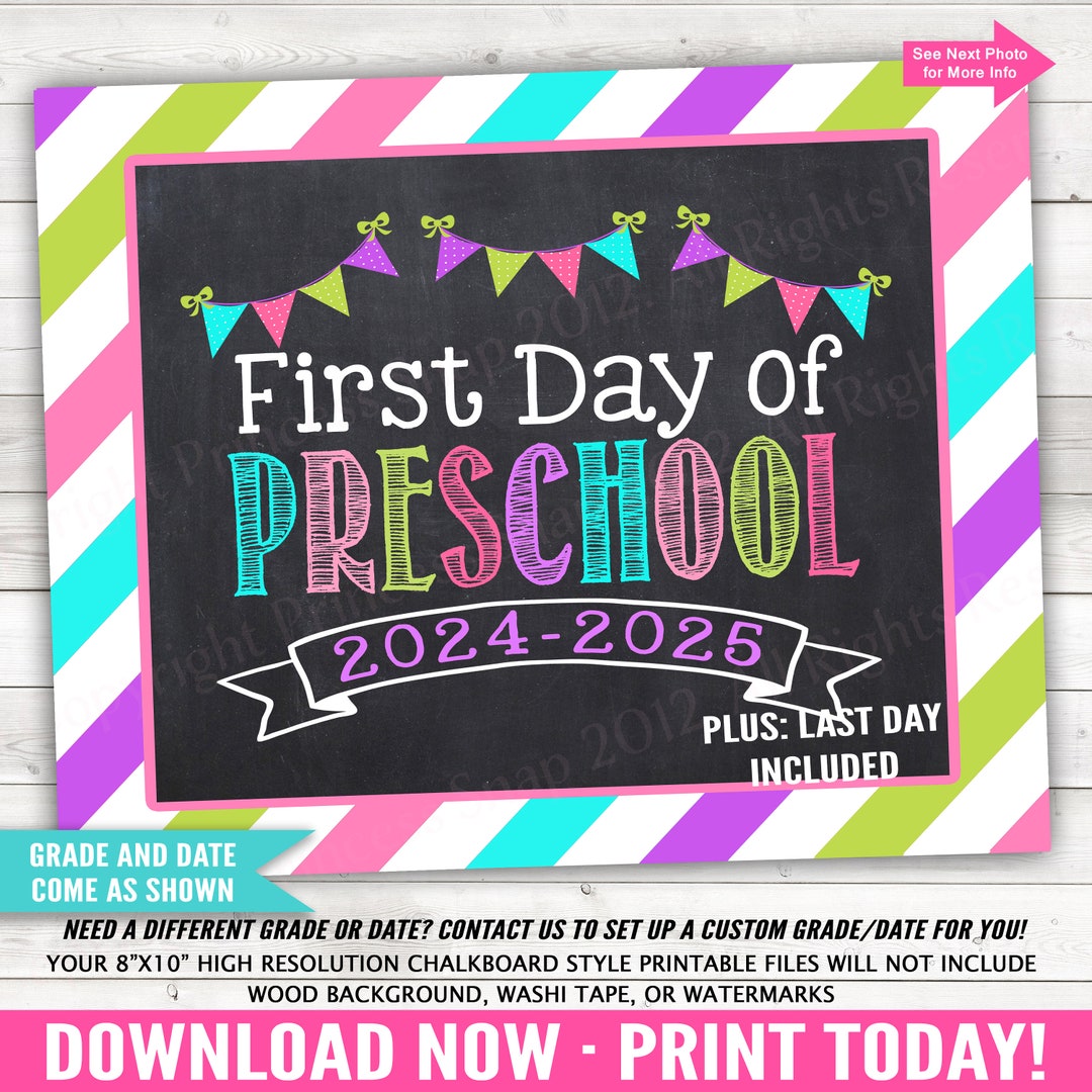 First and Last Day of Preschool, 2024-2025 Striped Teal Pink Purple ...