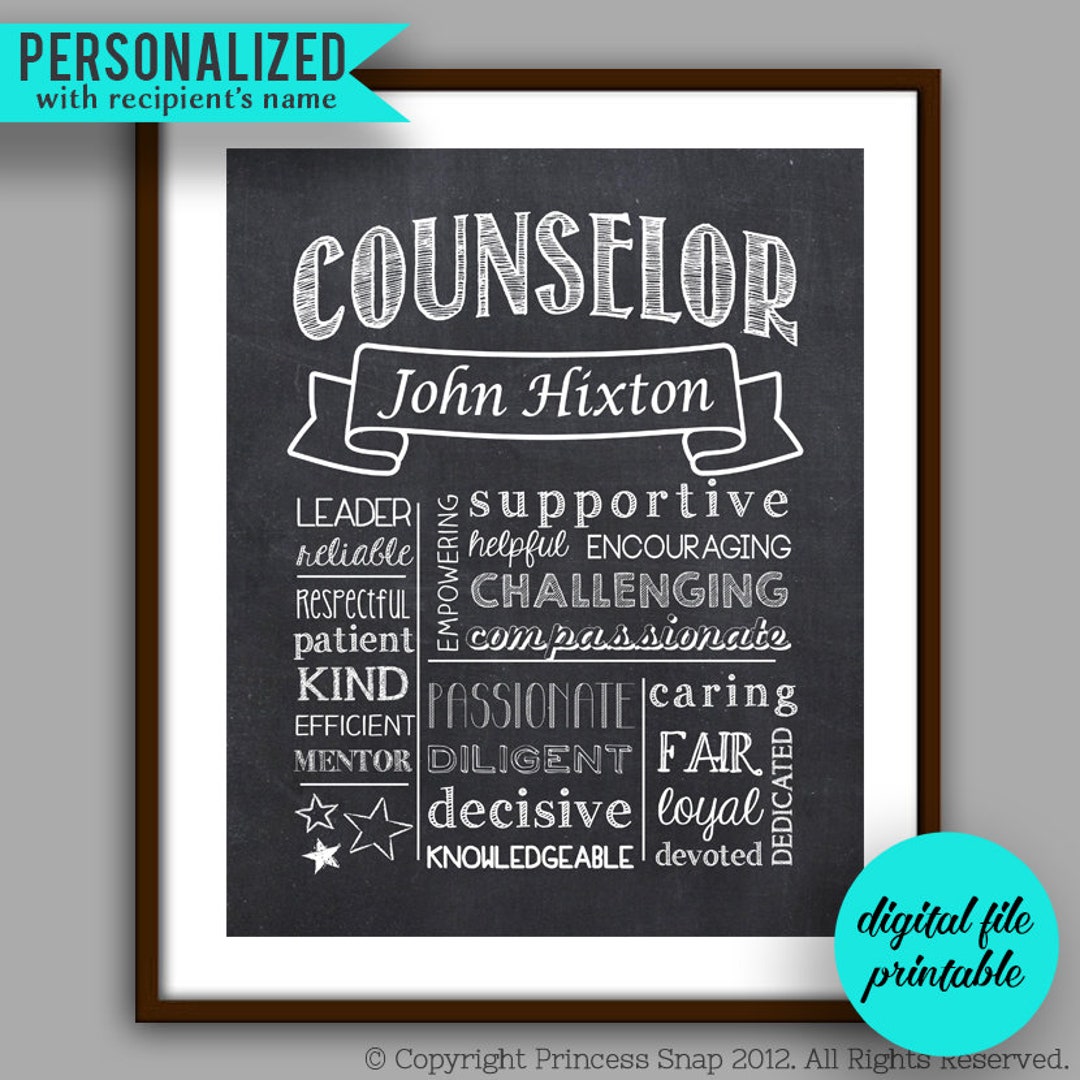 Counselor Gift, Counselor Chalkboard Style Printable, Counselor ...
