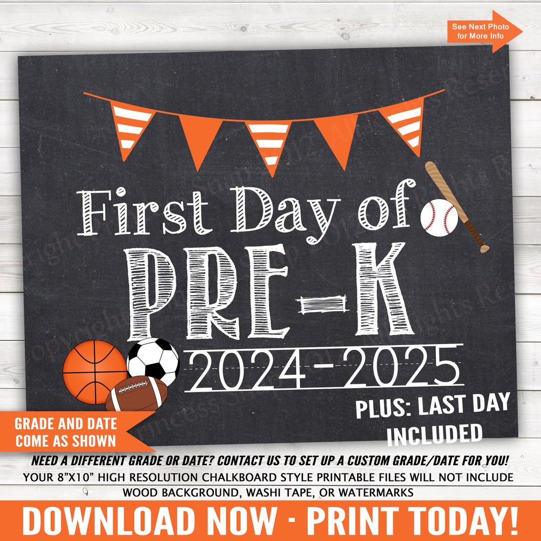 Sports First and Last Day of Pre-k, 2024-2025 Photo Prop, Baseball ...