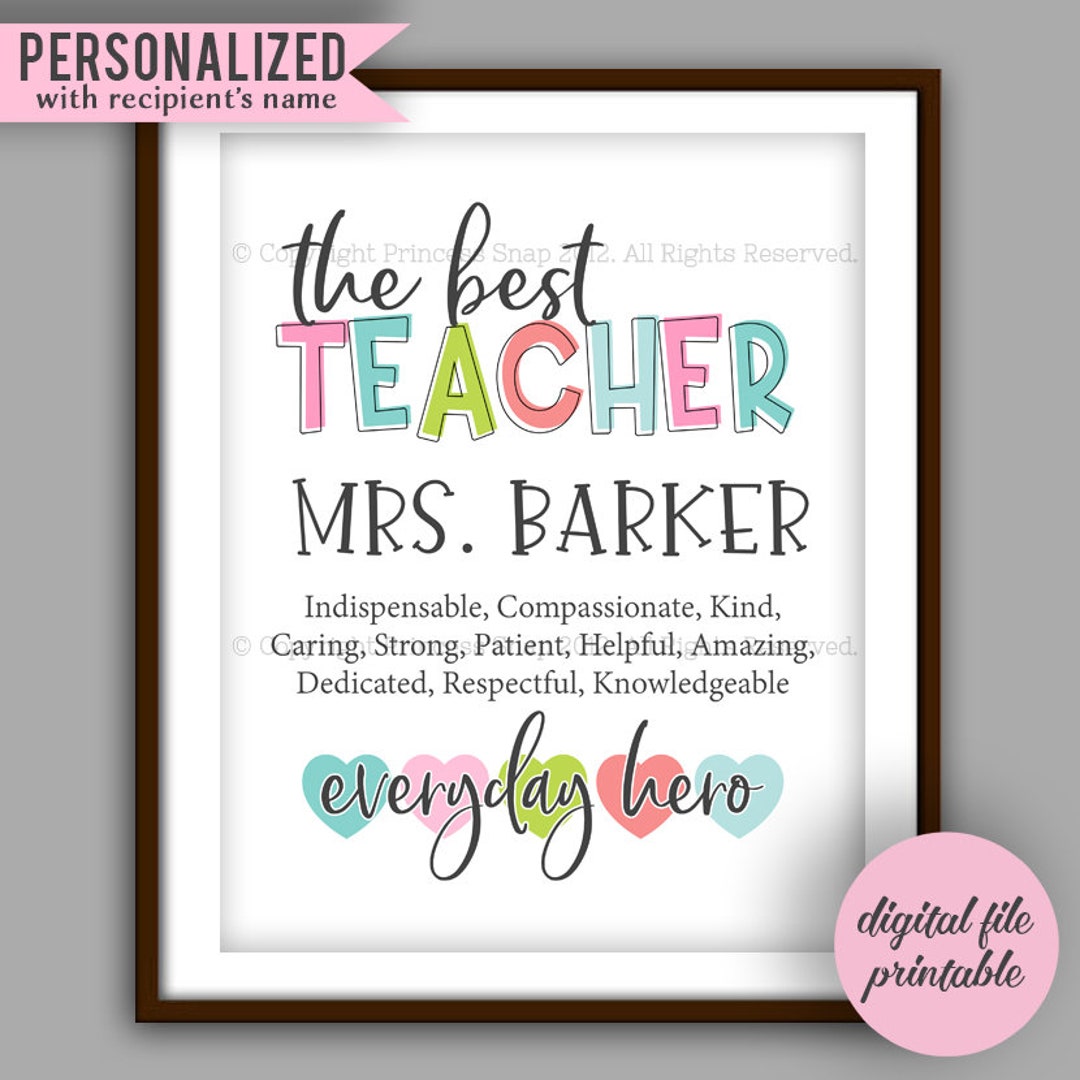 Teacher Gift, Personalized Teacher Gift Printable, Teacher Quote ...