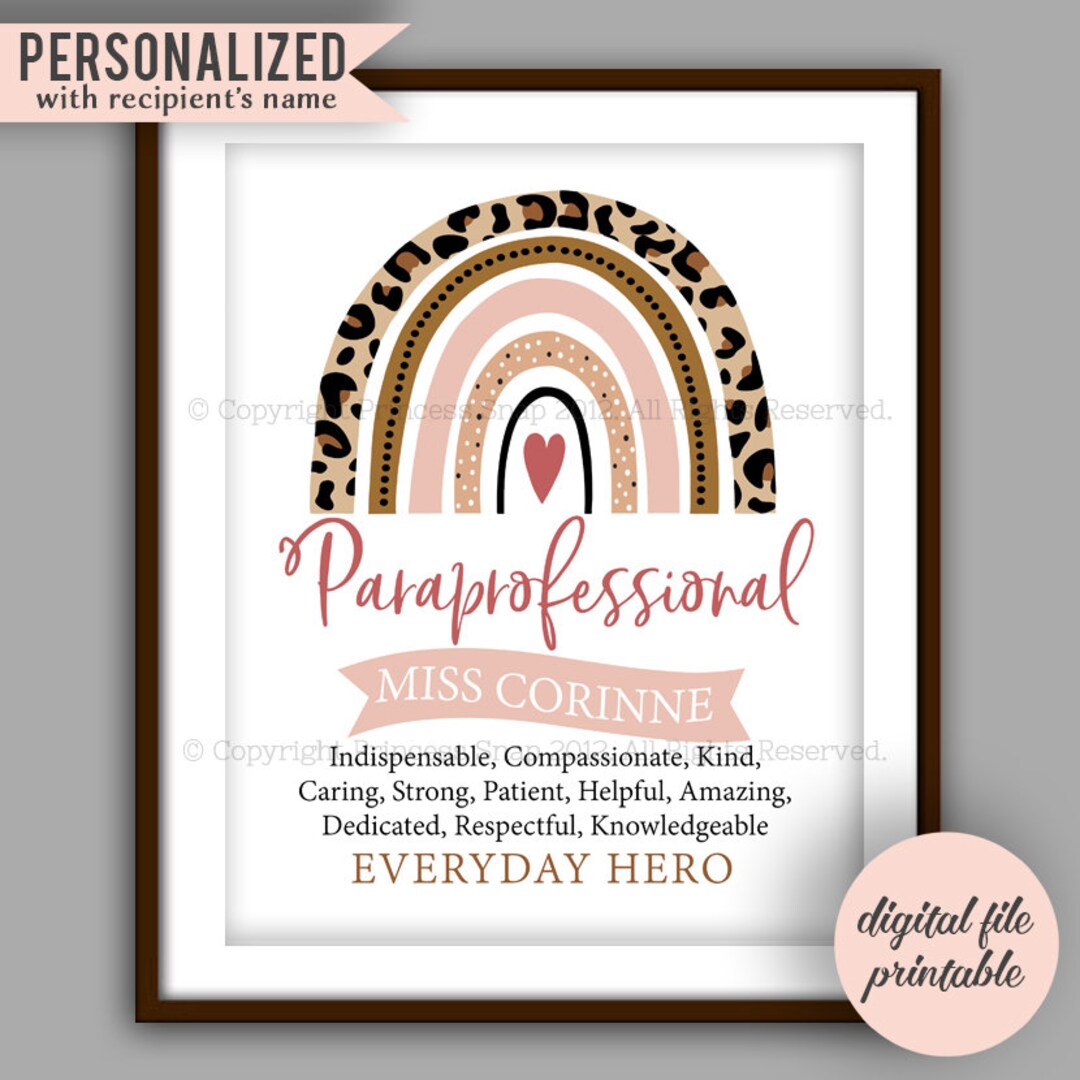 Paraprofessional Gift, Para Printable, Customizable Teacher Aide ...