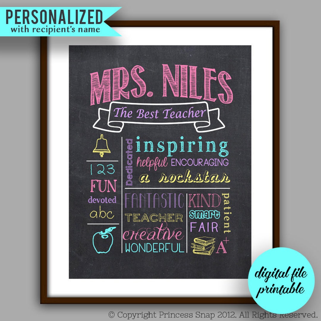 Teacher Appreciation, Teacher Gift, Personalized Teacher Printable ...