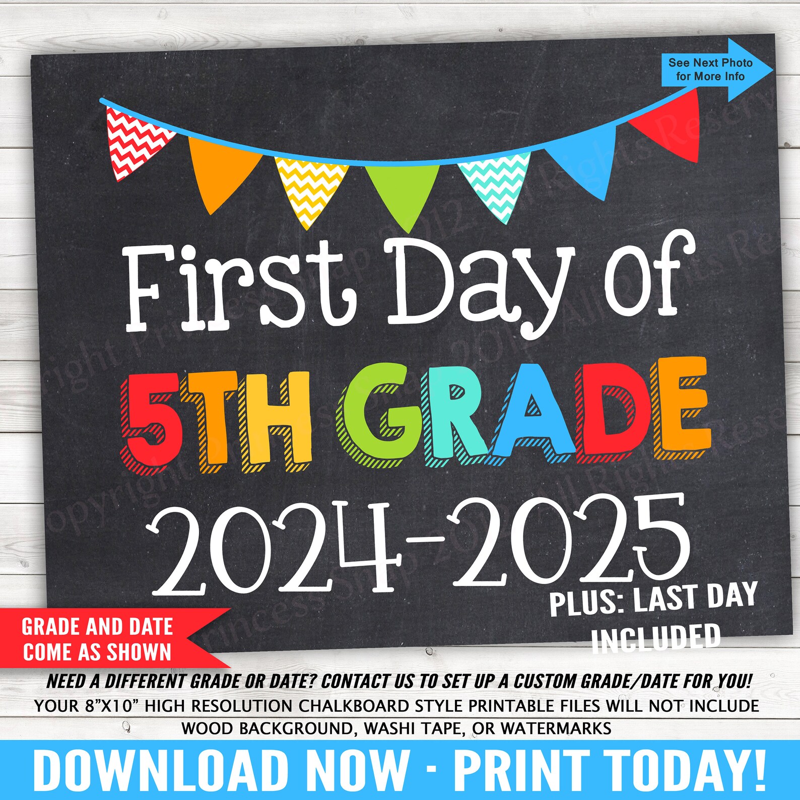 First and Last Day of 5th Grade, 2024-2025, 5th Grade Photo Prop, Pink ...