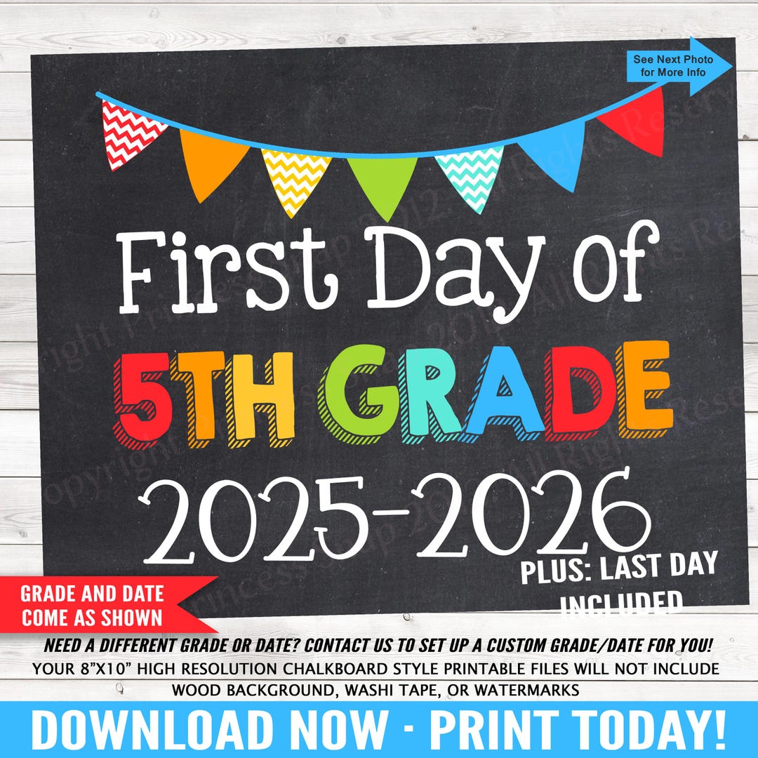 First and Last Day of 5th Grade, 2025-2026, 5th Grade Photo Prop, Pink ...