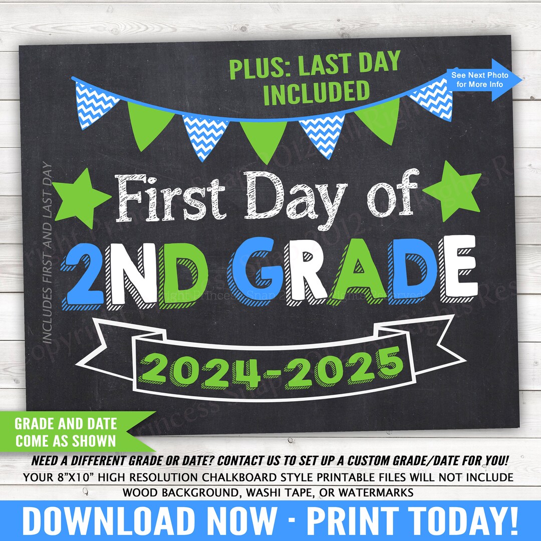 First and Last Day of 2nd Grade, 2024-2025 Photo Prop, Blue and Green First Day School, 1st Day ...