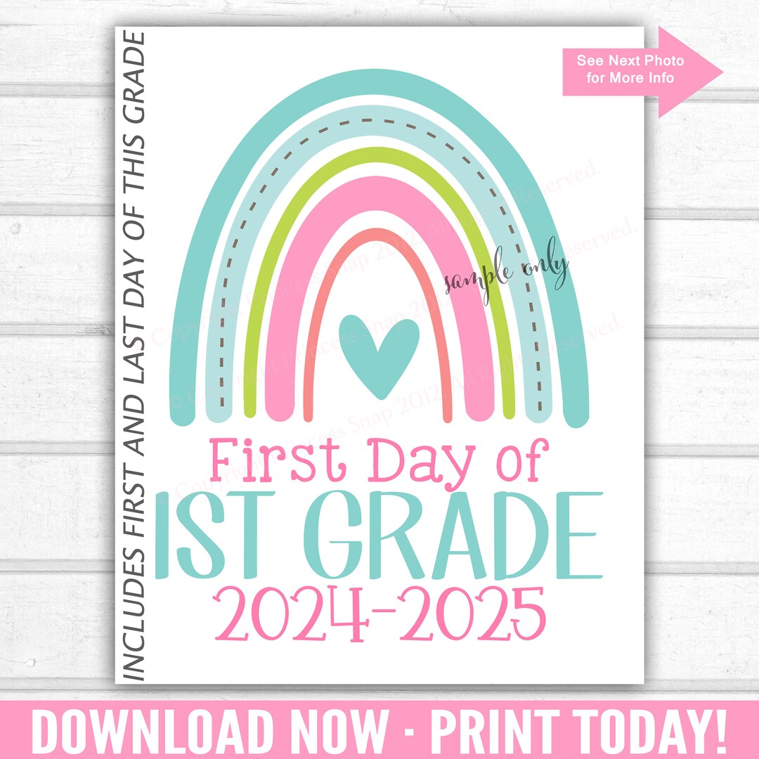 Rainbow Teal Pink First Day of First Grade, 2024-2025 School Photo Prop ...