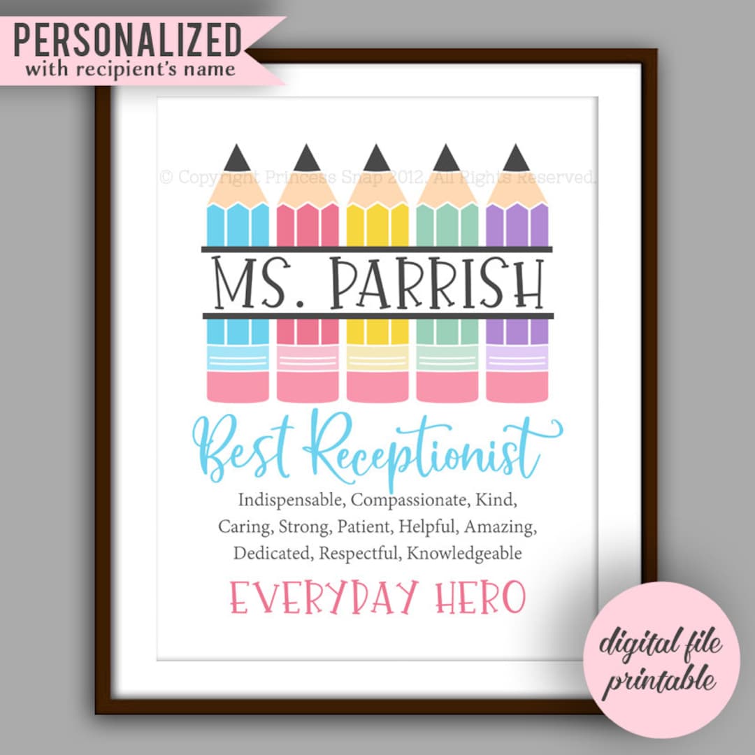 Receptionist Gift, Receptionist Quote Printable, Pencil Customized ...