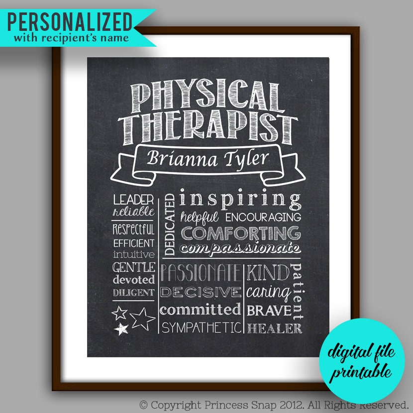 Physical Therapist Chalkboard Style Art Printable, Personalized ...