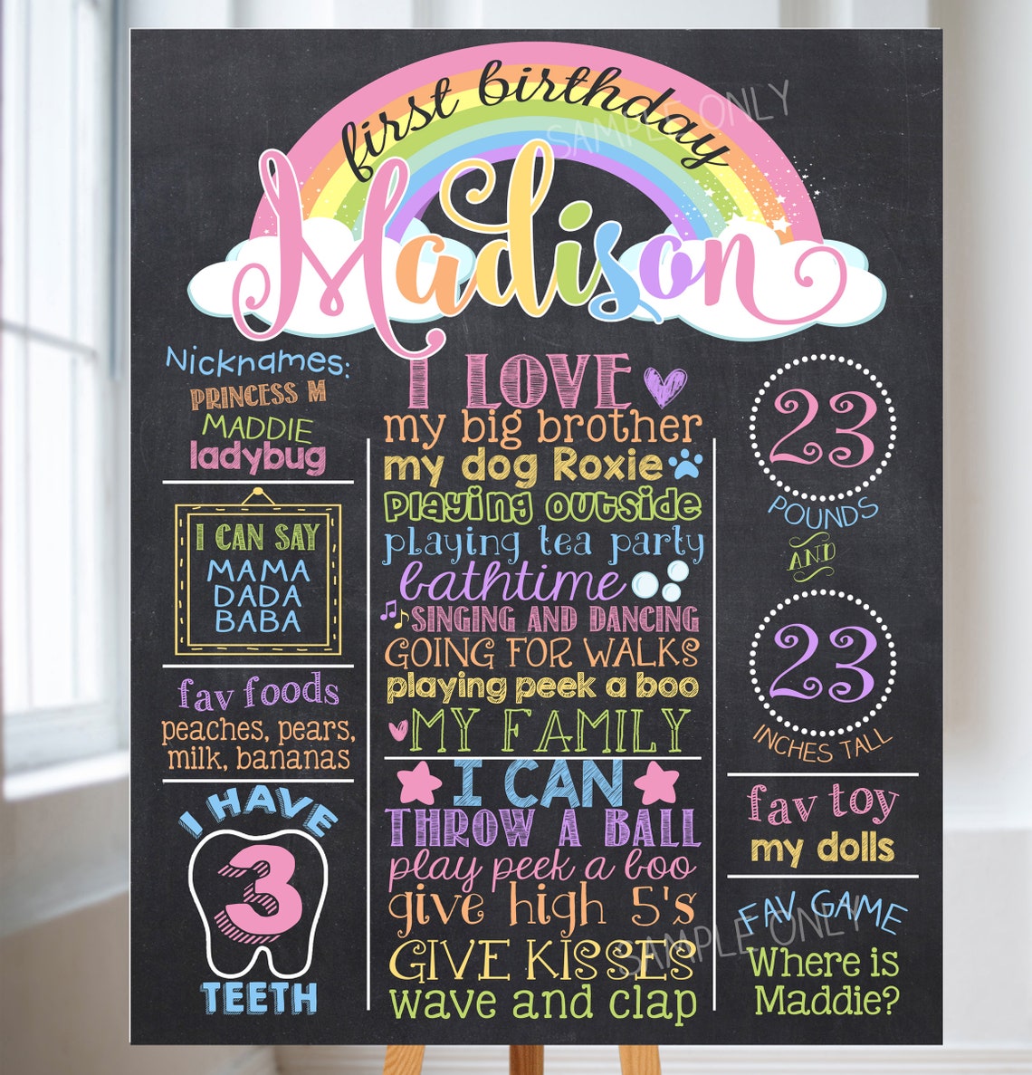 Pastel Rainbow First Birthday Chalkboard Poster Rainbow - Etsy
