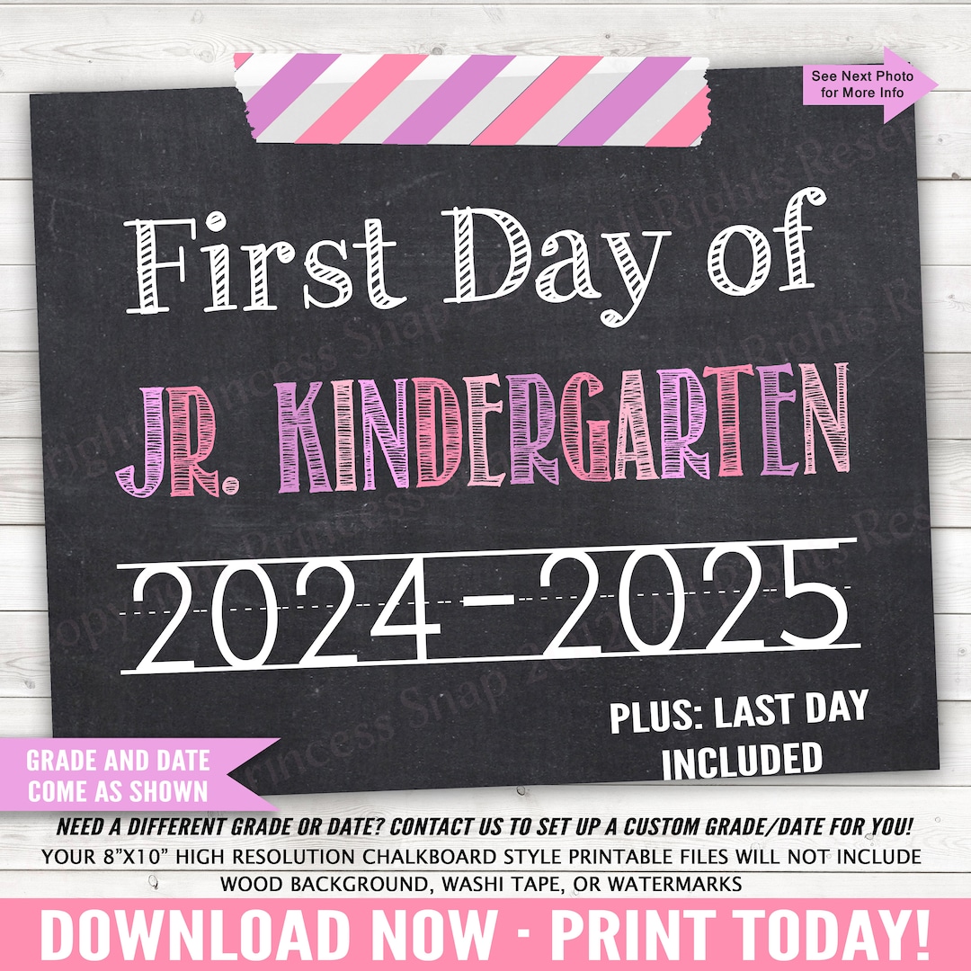 First Day of Junior Kindergarten, First Day of 2024-2025, Pink Purple ...