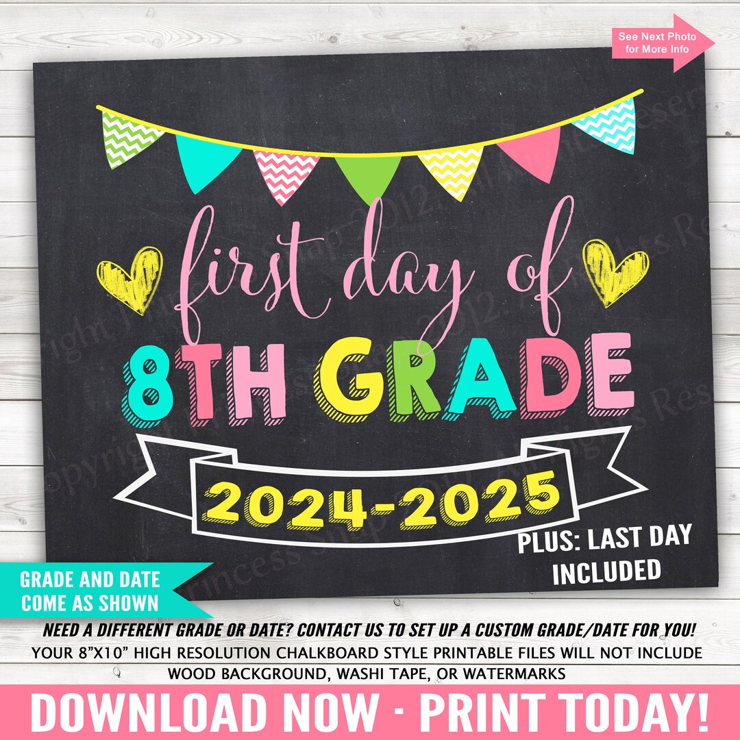First and Last Day of 8th Grade, 2024-2025 School Photo Prop, Pink ...