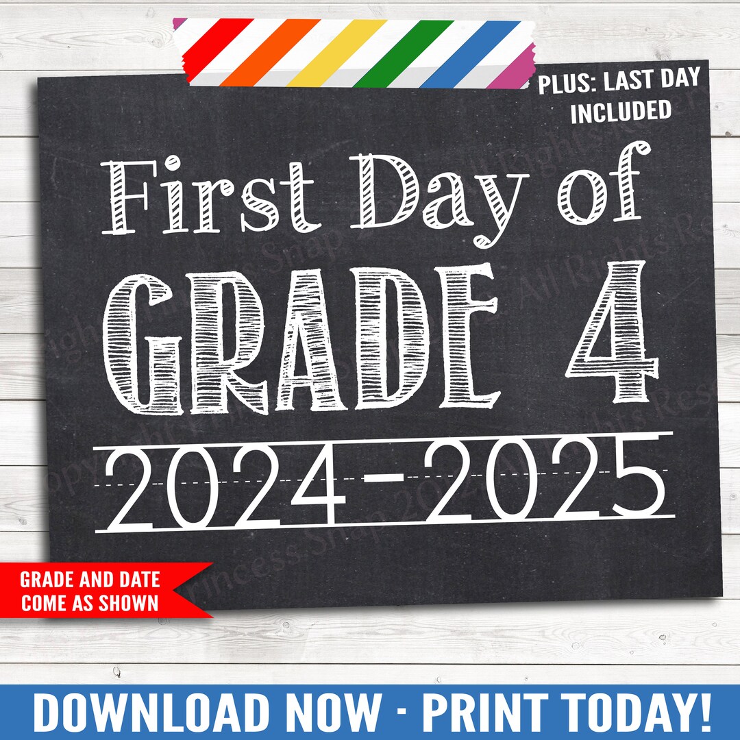 First and Last Day of Grade 4, 2024-2025, Photo Prop, White on ...