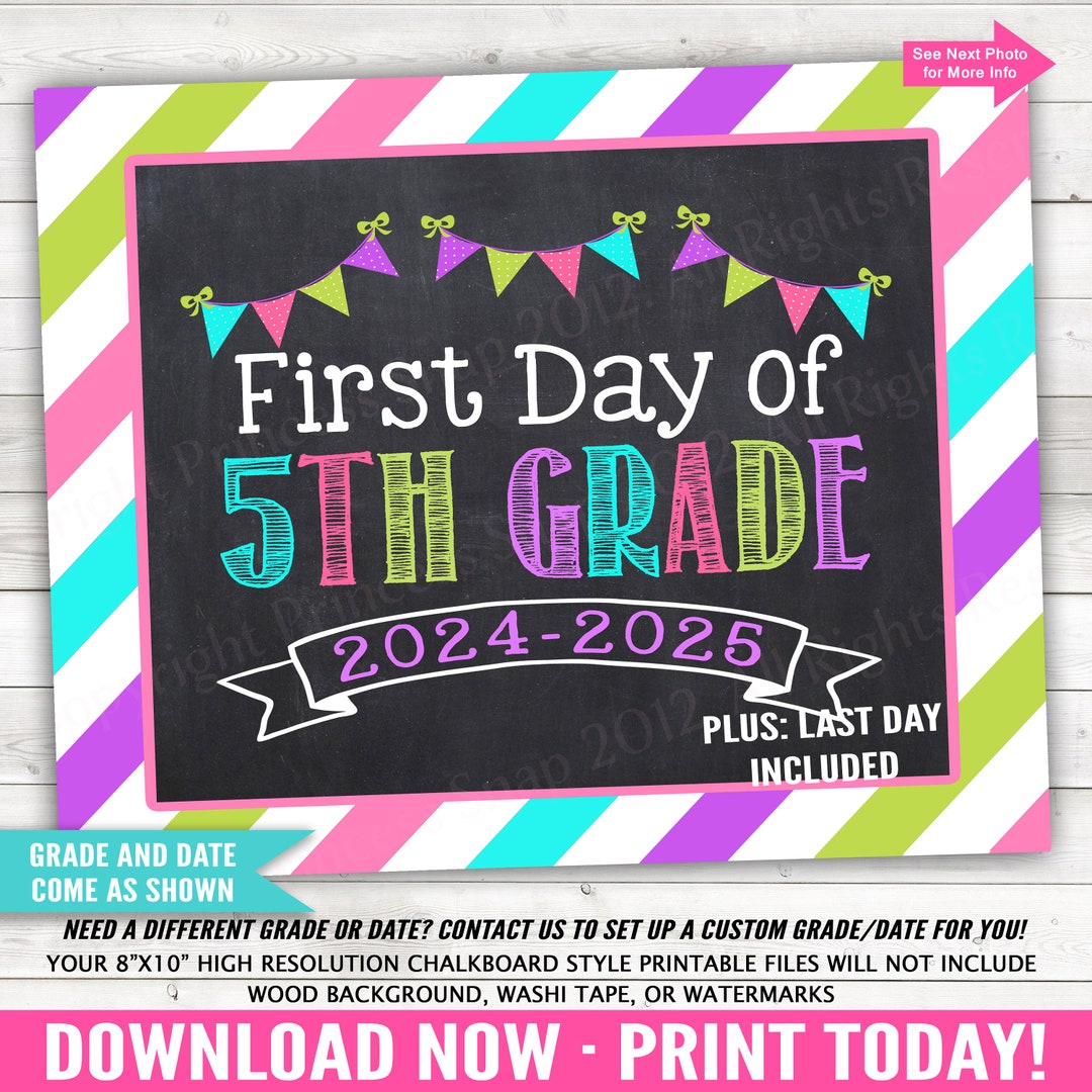 First and Last Day of 5th Grade, 2024-2025, 5 Grade Photo Prop, Striped ...
