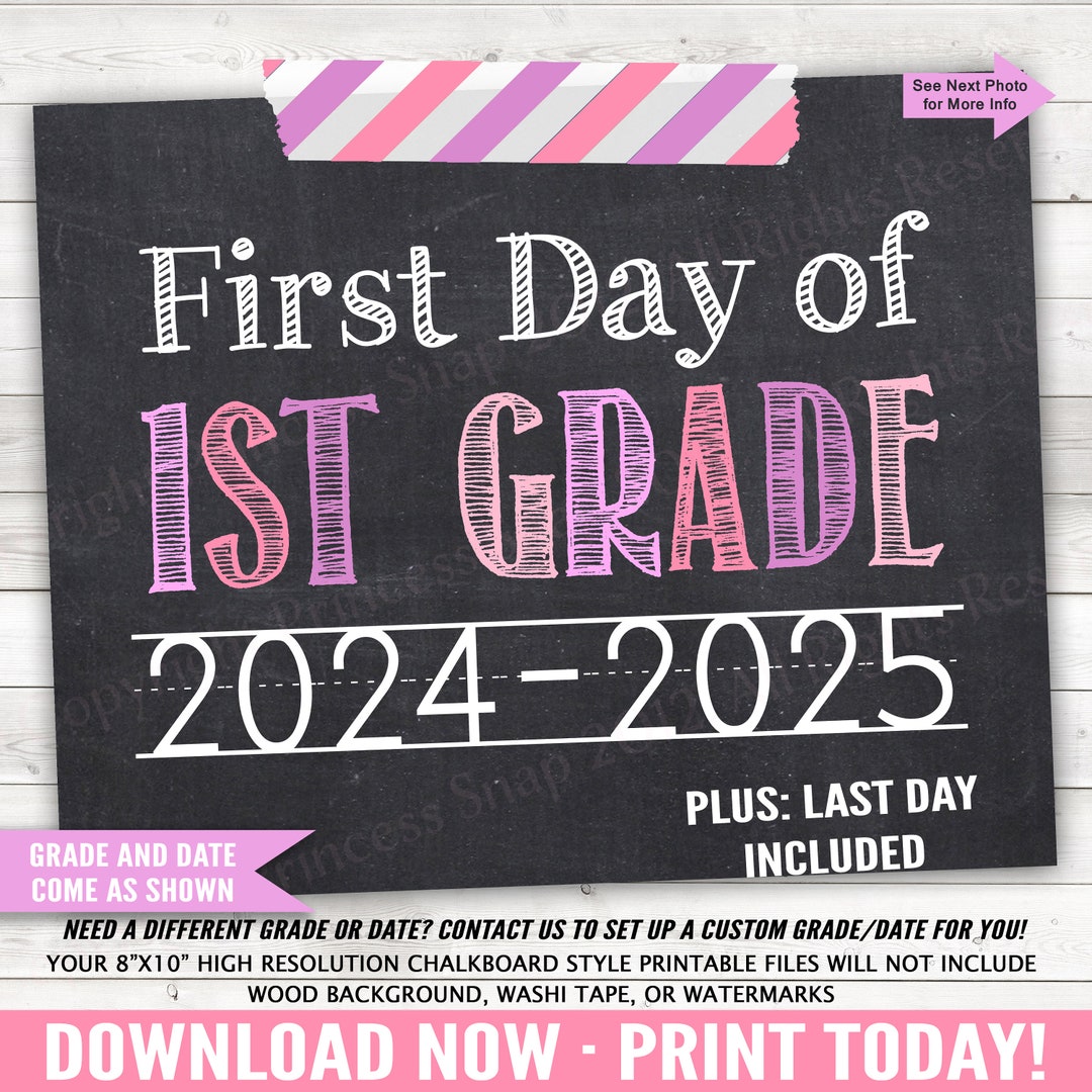 First Day of 1st Grade, 2024-2025 Pink Purple First Day School, 1st Day ...